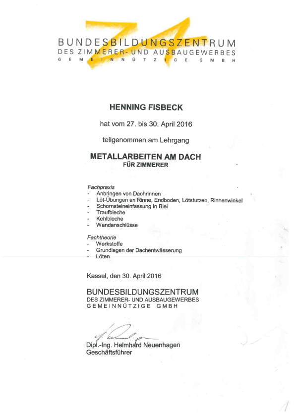 Zertifikate - Zimmerei Holzbau Jasky